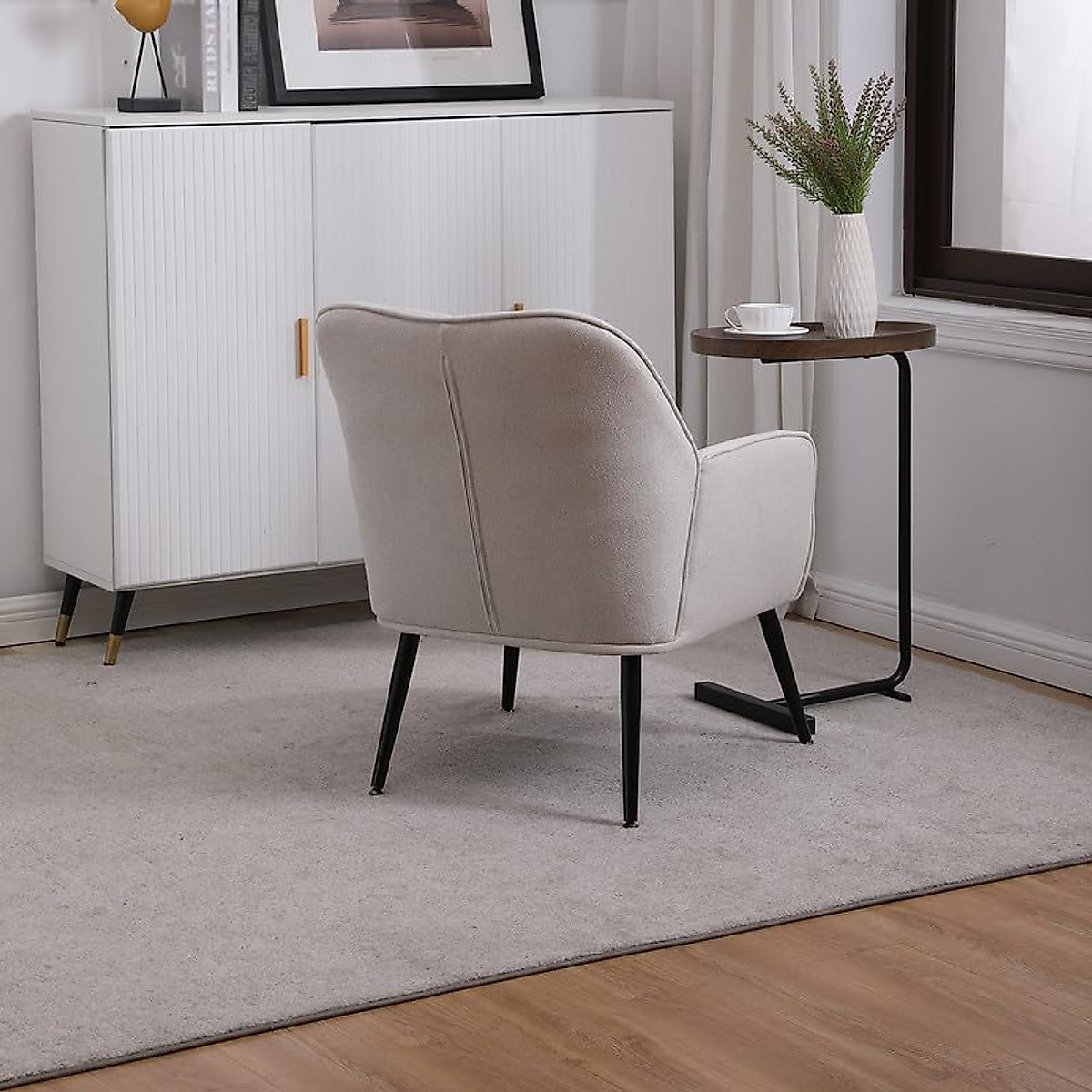 ATGHYURT Upholstered Reading Chair Armchair Velvet Sherpa Accent Chair, Comfy Lounge Chair Recliner Chair Fabric Recliner Chair Side Chair for Living Room Bedroom Office Dressing Room