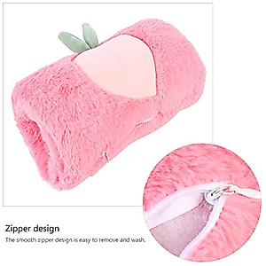 DECHOUS Women Hand Muffs Winter Hand Warmer Plush Hugging Pillow Hand Warmer Faux Fur Hand Muffs Peach Pattern Plush Pillow Cozy Arm Warmer Plush Pillows Hand Warmer Pouch