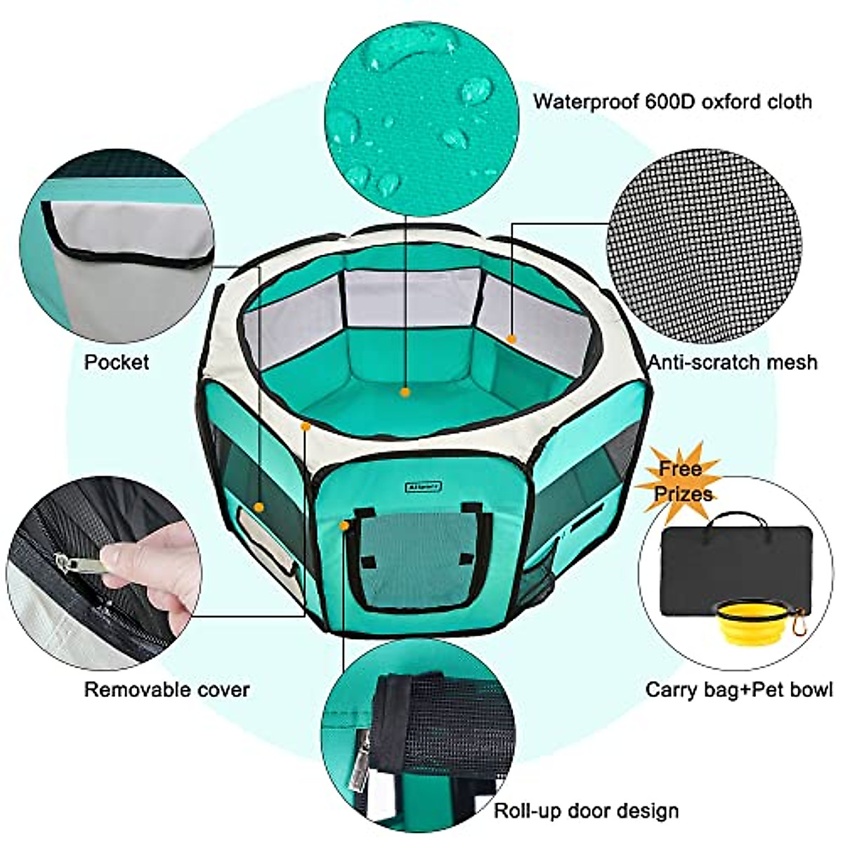 Aliparr Portable Pet Playpen,Dog Playpen Foldable Pet Exercise Pen Tents for Dogs/Cats/Rabbits/Pets,Cat Playpen Indoor/Outdoor Travel Camping Use with Carry Case