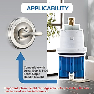 RP19804 Shower Cartridge Compatible with Delta 1300/1400 Series Single-Handle Shower Faucet, Suitable for Delta Select Monitor Valve body(1993-2007), Includes RP22734 Bonnet Nut