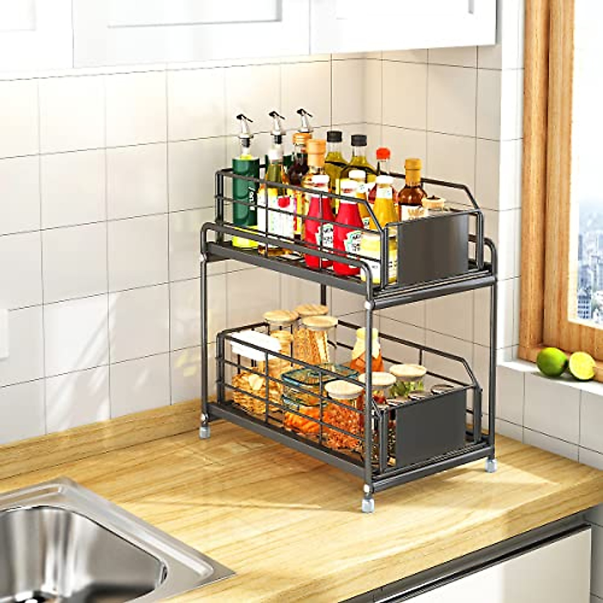 YEPLINS Under Sink Organizers and Storage, 2 Tier Bathroom Organizer Countertop,Bathroom Organizer Under Sink Drawers Slide Out Storage Shelf