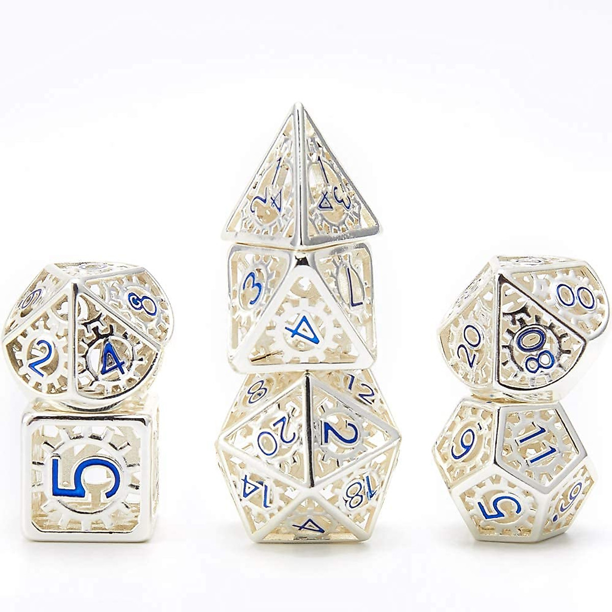 Metal DND Gifts Game Dice 7Pcs Set Hollow and Black Velvet Bag for Dungeons and Dragons RPG MTG Table Games D&D Pathfinder Shadowrun and Math Teaching