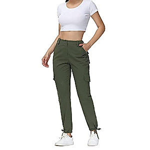 Dafensi Cargo Pants for Women Stretchy Cargo Joggers Casual Lightweight Hiking Pants ArmyGreen XL