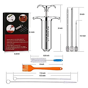 Lelefa 304-Stainless Steel Meat Injector with 3 Needles, 2-oz Capacity, Turkey Injector for BBQ Grill Smoker, Meat Injector Syringe with Paper User Manual