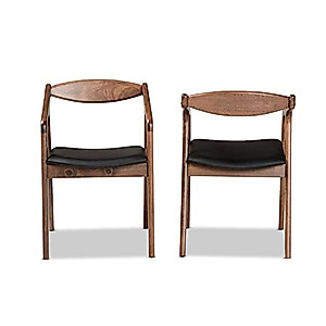 Baxton Studio Harland Mid-Century Modern Black Faux Leather Upholstered and Walnut Brown Finished Wood 2-Piece Dining Chair Set