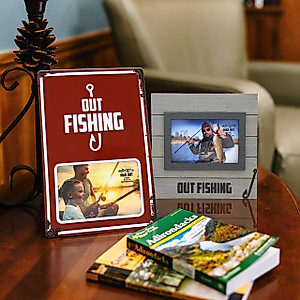 Pavilion - Out Fishing Wood Tabletop Picture Frame, Holds 4 x 6-inch Photo, Rustic Picture Frames, River Vacation Photo Frame, Fishing, 1 Count, 8.75 x 8.75 inches Overall in Size,Gray