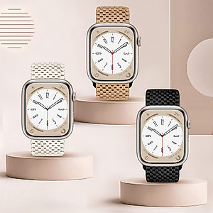 3 Pack Stretchy Solo Loop Band Compatible with Apple Watch Band 42mm 44mm 45mm 49mm for Women Men, Adjustable Sport Elastic Nylon Strap for iWatch Series Ultra/SE/8/7/6/5/4/3/2/1, Starlight/Brown/Bk