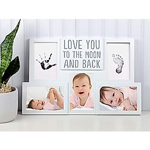 Pearhead Love You to the Moon and Back Collage Baby Frame, Gender-Neutral Baby Nursery Décor for New and Expecting Parents, Baby Keepsake Frame, White
