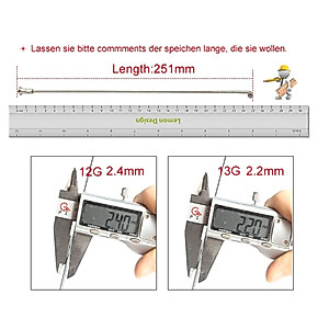 HERERO 5 Sets of 12G Stainless Steel Electric Bike Bicycle Spokes and Nipples 190/191/ 200/203/208/215/ 220/235/ 255 MM (Color : 12G 228MM)