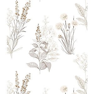 Orainege Peel and Stick Wallpaper Beige Floral Wallpaper Boho Contact Paper 15.7in x118.1in Self Adhesive Removable Wallpaper for Bathroom Bedroom Cabinets Decor