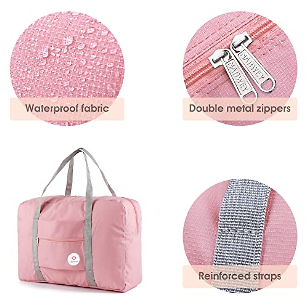 Narwey For Spirit Airlines Foldable Travel Duffel Bag Tote Carry on Luggage Sport Duffle Weekender Overnight for Women and Girls (1112 Pink)