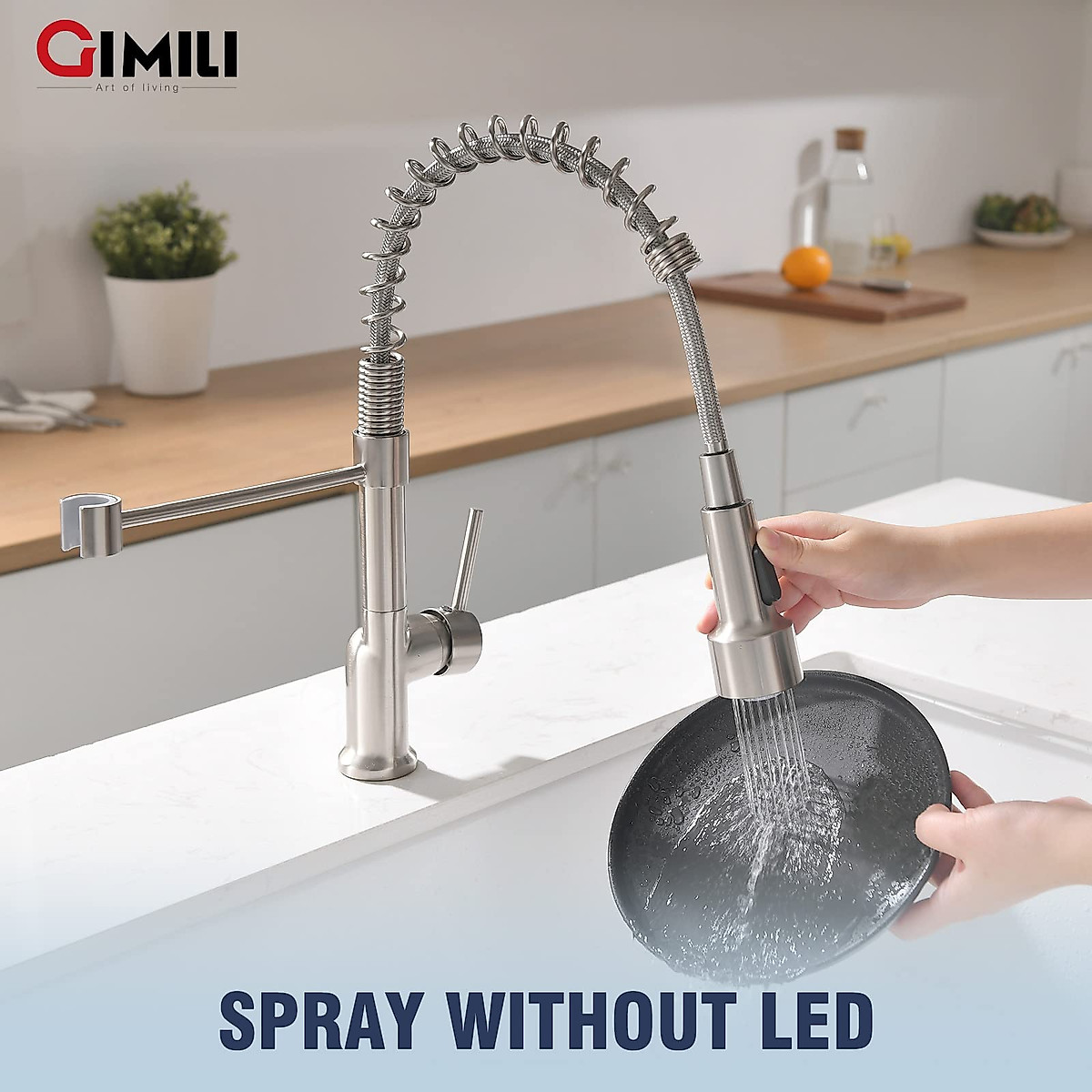 GIMILI Kitchen Faucet with Sprayer Modern Single Handle Pull Down Sprayer Brushed Nickel Kitchen Faucet Pull Down with LED Light