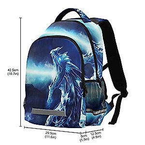 Angry Dragon School Backpacks with Chest Strap for Teens Boys Girls,Lightweight Student Bookbags 17 Inch, Blue Casual Daypack Schoolbags