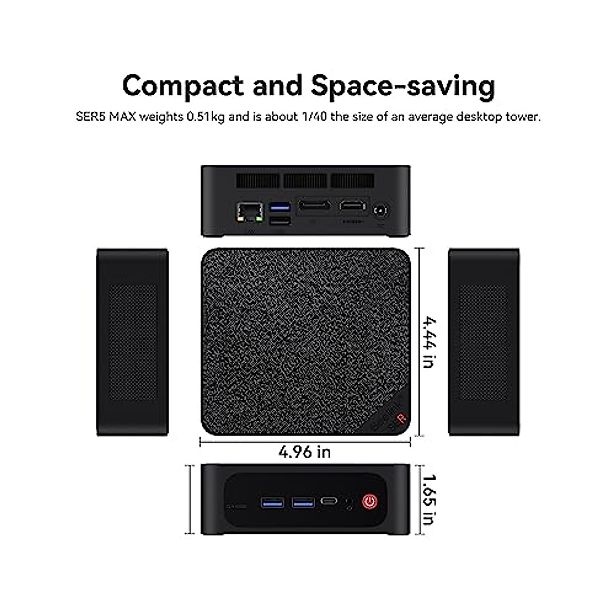 Beelink SER5 MAX, Mini PC Ryzen 7 5800H (8C/16T, Turbo 4.4GHz), 32GB DDR4 RAM 500GB PCIe3.0 SSD Desktop Mini Computers Support 4K@60Hz Triple Display/WiFi 6/BT5.2/DP+HDMI+USB-C/USB3.2/RJ45 LAN