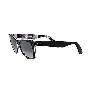 Ray-Ban RB2140 Original Wayfarer Square Sunglasses, Black On Chevron Grey/Burgundy/Light Grey Gradient Blue, 50 mm