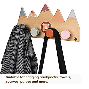 CHILDLIKE BEHAVIOR Coat Rack Wall Mount - Kids Coat Rack with Hooks Wall Mounted - Modern Coat Racks with Wood Peg Hook - Wooden Pegs Wall Mounted Hooks Hanger for Clothes, Hats, Towels and Robes