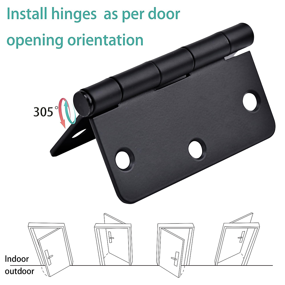 24 Pack 3.5" x 3.5" Black Door Hinges, Matte Black Door Hinges 3 1/2 Interior Door Hinges 1/4" Radius Standard Residential Bedroom Door