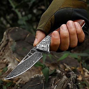 DRACHENADER Handmade Damascus Pocket Knife with Clip Vg10 67-Layers Real Damascus Steel Folding Knife with Liner Lock Japanese Style for Men, Wooden Handle