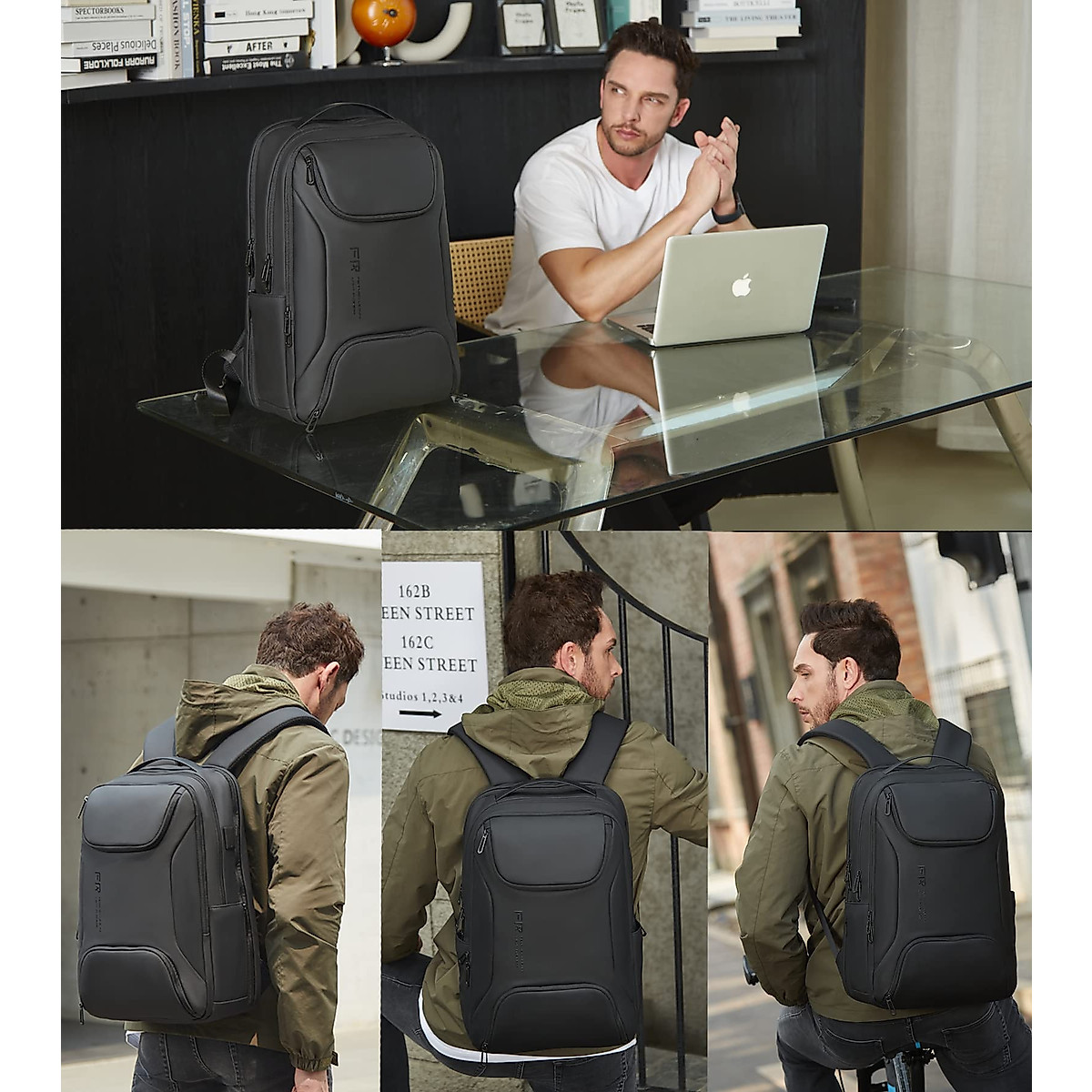 FENRUIEN Business Laptop Backpack for Men Fits 15.6 Inch, 4-layer Waterproof Backpack Computer Bag Daily with USB Charging for School Work Office College Airplane