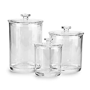 Hipiwe Clear Plastic Apothecary Jars with Lid, Large Size Bathroom Storage Canister Jar Cotton Ball and Swab Organizer Q-Tips Holder, 60-Ounce, 30-Ounce and 15-Ounce, Set of 3