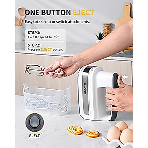 SHARDOR Electric Hand Mixer, 5 Speed & Turbo Electric Mixer with 5 Stainless Steel Accessories, Handheld Mixer for Whipping, Mixing Cookies, Brownie, Cakes, Dough Batters, Snap-On Storage Case, Silver