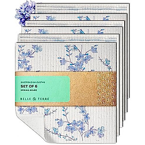 BELLE TERRE Roll-Up Dish Drying Rack & Swedish Dish Cloth Set - Space-Saving Sink Rack (20.5" x 15.5") with Utensil Tray & Reusable Absorbent Cloths - Solid Steel Construction & Cellulose Material