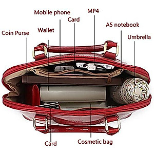 Platopotato Women's Satchel Purse Large Tote Lady Shoulder Bag Patent Leather Handbag Top Handle Shell Bag Black