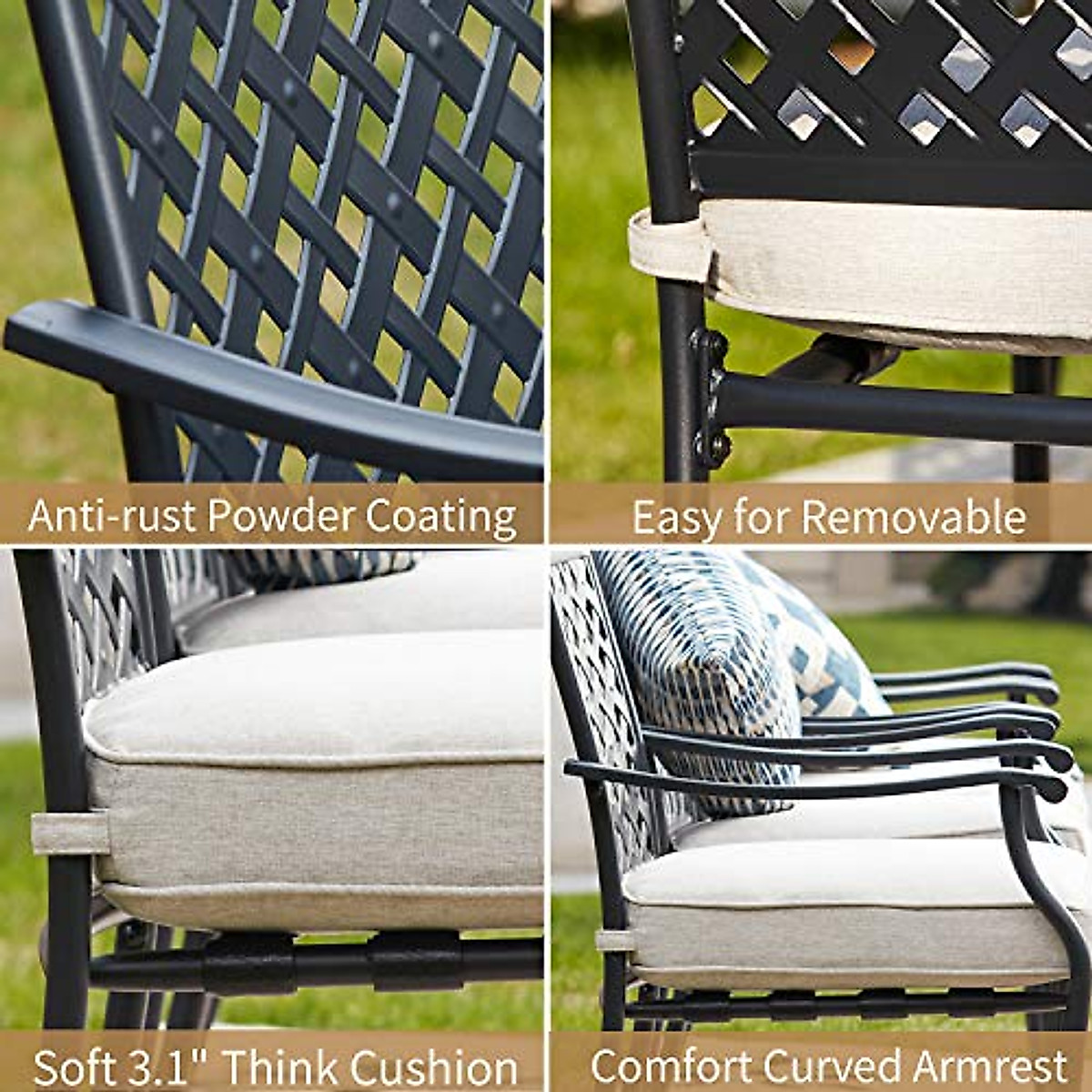 Top Space 4 Piece Metal Outdoor Wrought Iron Patio Furniture,Dinning Chairs Set with Arms and Seat Cushions (4 PC, White)