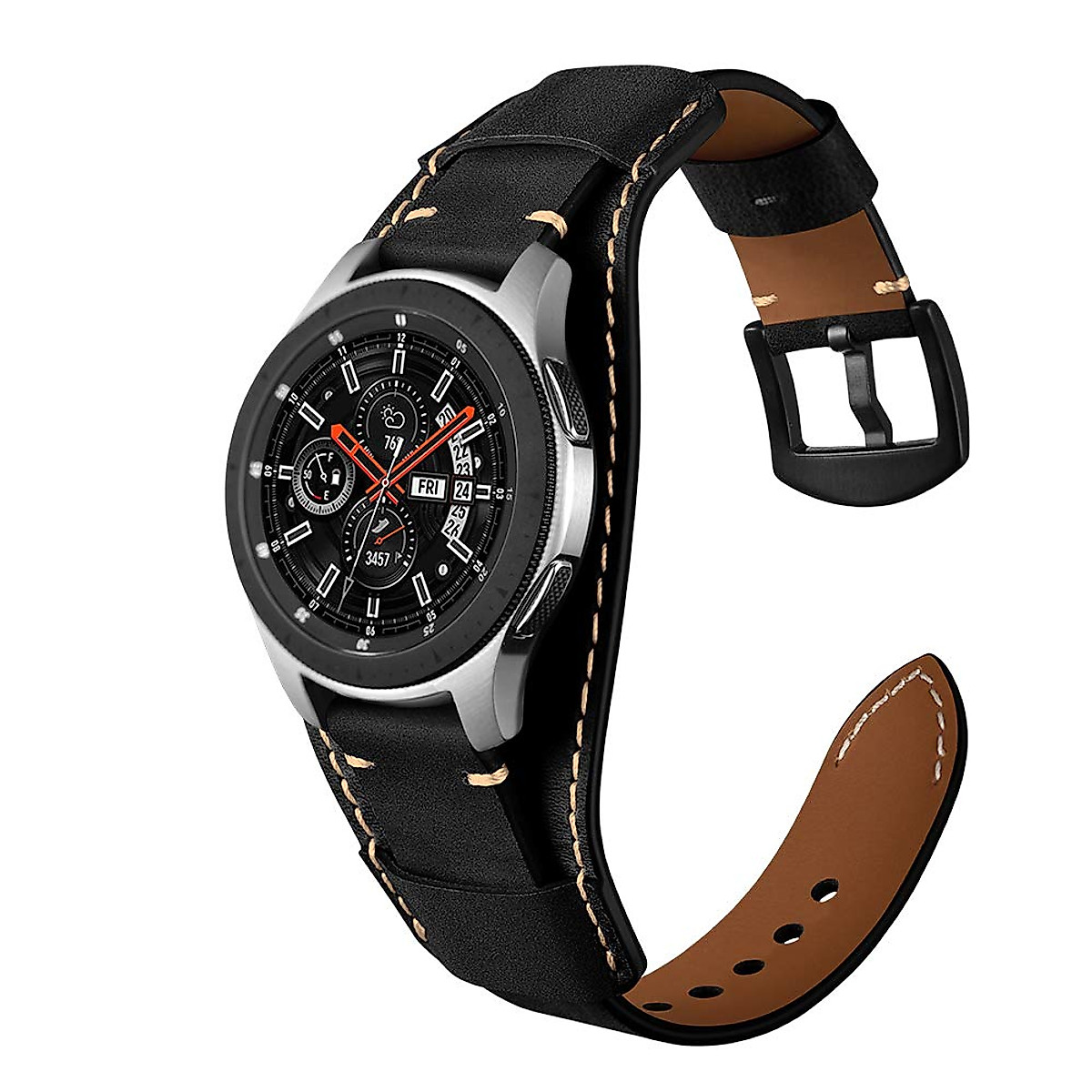 Balerion Cuff Genuine Leather Watch band,Compatible with Samsung Galaxy Watch 3 45mm, Galaxy Watch 46mm,Gear S3,Fossil Q Explorist,other Standard 22mm Lug Width Watch,Black