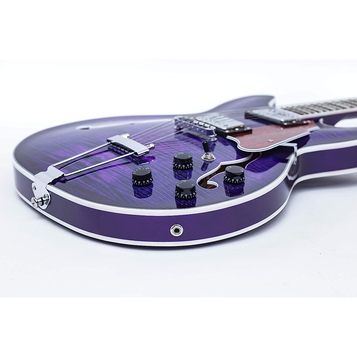 GROTE Jazz Electric Guitar Semi-Hollow Body Trapeze Tailpiece Bridge Guitar Gig Bag (Purple)
