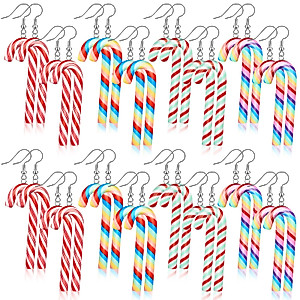 Remuuly 16 Pairs Christmas Earrings Candy Cane Dangle Earrings for Women Xmas Hook Jewelry Earrings Cute Earrings Dangle Drop Cute Jewelry for Girls Winter Holiday Festive Gifts
