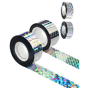 Whtawtaw 2 Rolls 328 FT Bird Scare Tape Ribbon, Deterrent Visual Audible Reflective Tape to Keep Away Birds, Holographic Double Sided Flash Tape for Outdoor, Garden, Balcony