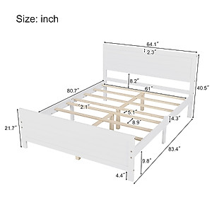 Queen Size Wood Platform Bed Frame with Headboard, Mattress Foundation with Slat Support, No Box Spring Needed, White