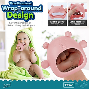 TFav Baby Bear hand Teether -1 pc Pink -Silicone Teething mitt for 0-6 Months Boys & Girls -Hand Pacifier That Fits on Fist -Wearable Gloves Chew Toy -Calm Down The Fussy Baby calm down fussy baby