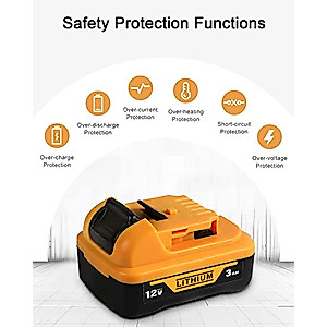 COMRGIKE 2Pack 12V 3.0Ah Battery Replacement for Dewalt 12V Battery DCB123 DCB127 DCB122 DCB124 DCB121 Compatible with Dewalt 12V Tools