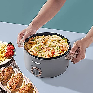 Hytric Electric Hot Pot with Handle, 1.5L Mini Multifunction Electric Cooker for Shabu-Shabu, Stir Fry, Noodles, Pasta, Nonstick Frying Pan for Sauté, Dual Power Control Ramen Cooker for Dorm and Office