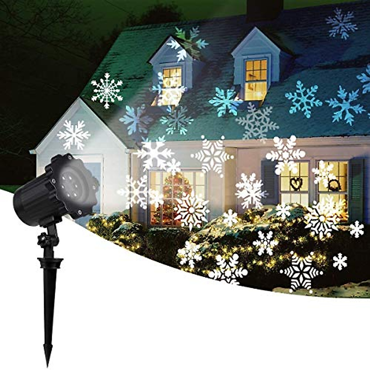 Christmas Projector Lights Outdoor/Indoor, Waterproof LED Christmas Snowflake Projector Lights for Halloween, Christmas, Home Birthday Party and Garden Decoration