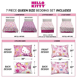 Franco Hello Kitty Kids Bedding Super Soft Comforter and Sheet Set with Sham, 7 Piece Queen Size, (Officially Licensed Product)