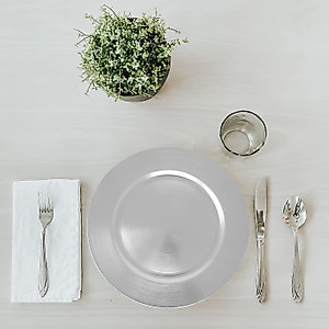 Ms Lovely Metallic Foil Charger Plates - Set of 6 - Made of Thick Plastic - Silver