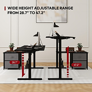 SANODESK 63'' L Shaped Standing Desk with 2-Drawer File Cabinet, Electric Height Adjustable Stand up Desk w/USB Charge Ports, Home Office Modern Wood Computer Desk with Shelves,Black Frame/Black Top