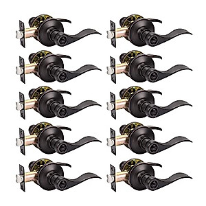 KNOBWELL 10 Pack Oil Rubbed Bronze Door Handle, Privacy Door Lever Bed and Bath Leverset Lockset, Oil Rubbed Bronze Finish, Universal Handing, Drop Lever Shape