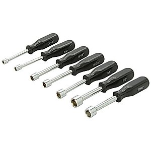 Performance Tool 1910 7-Piece SAE Nut Driver Set for Tightening and Loosening Fasteners with Comfortable Grip Handles and Convenient Storage Case