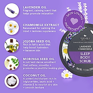 Nature's Beauty Lavender Chamomile Sleep Body Scrub Multi-Pack - Gently Exfoliate, Moisturize & Sooth Combination to Dry Skin, Made w/Coconut, Jojoba + Moringa Seed Oils, 11.3 oz (2 Pack)