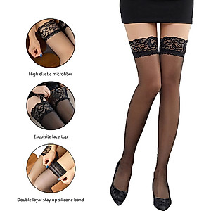 Kikoroco Women's Lace Top Thigh High Stockings Thickened Tiptoe and Anti-skidding Socks