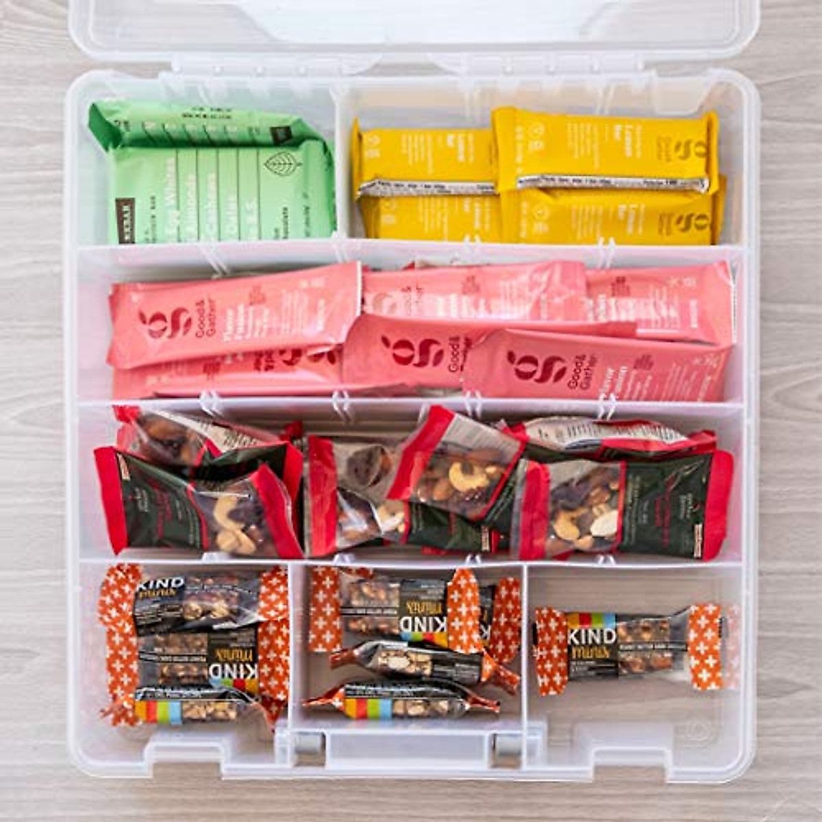 AB Designs 6823ABD Super Satchel with Removable Dividers, Stackable Home Storage Organization Container, Clear with Sliver Latches and Handle