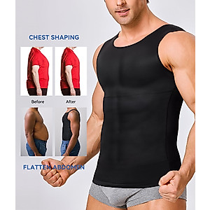 Mens Compression Shirt Slimming Body Shaper Vest Workout Tank Tops Abs Abdomen Undershirts(Black, L)