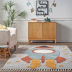 nuLOOM Journee Rocket Ship High-Low Kids Tasseled Area Rug, 4x6, Multi
