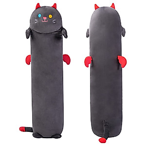 Mewaii Long Cat Plush Body Pillow, 20” Cute Black Cat Stuffed Animals Kawaii Soft Plushies, Kitten Plush Pillow Doll Toy Gift for Girls Boys