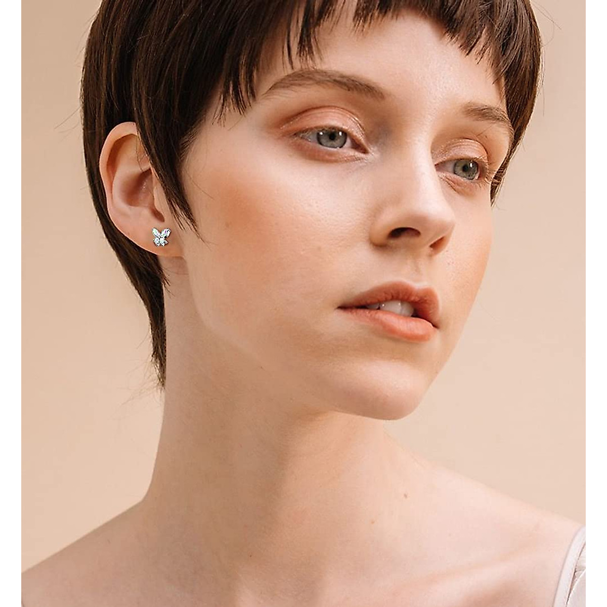 Izpack Butterfly 361L Surgical Stainless Steel Labret Monroe Piercing Studs for Women Men Crystal Cubic Zirconia Tragus Cartilage Nose Helix Stud Earring Dainty Body Jewelry 16G (Colorful CZ)