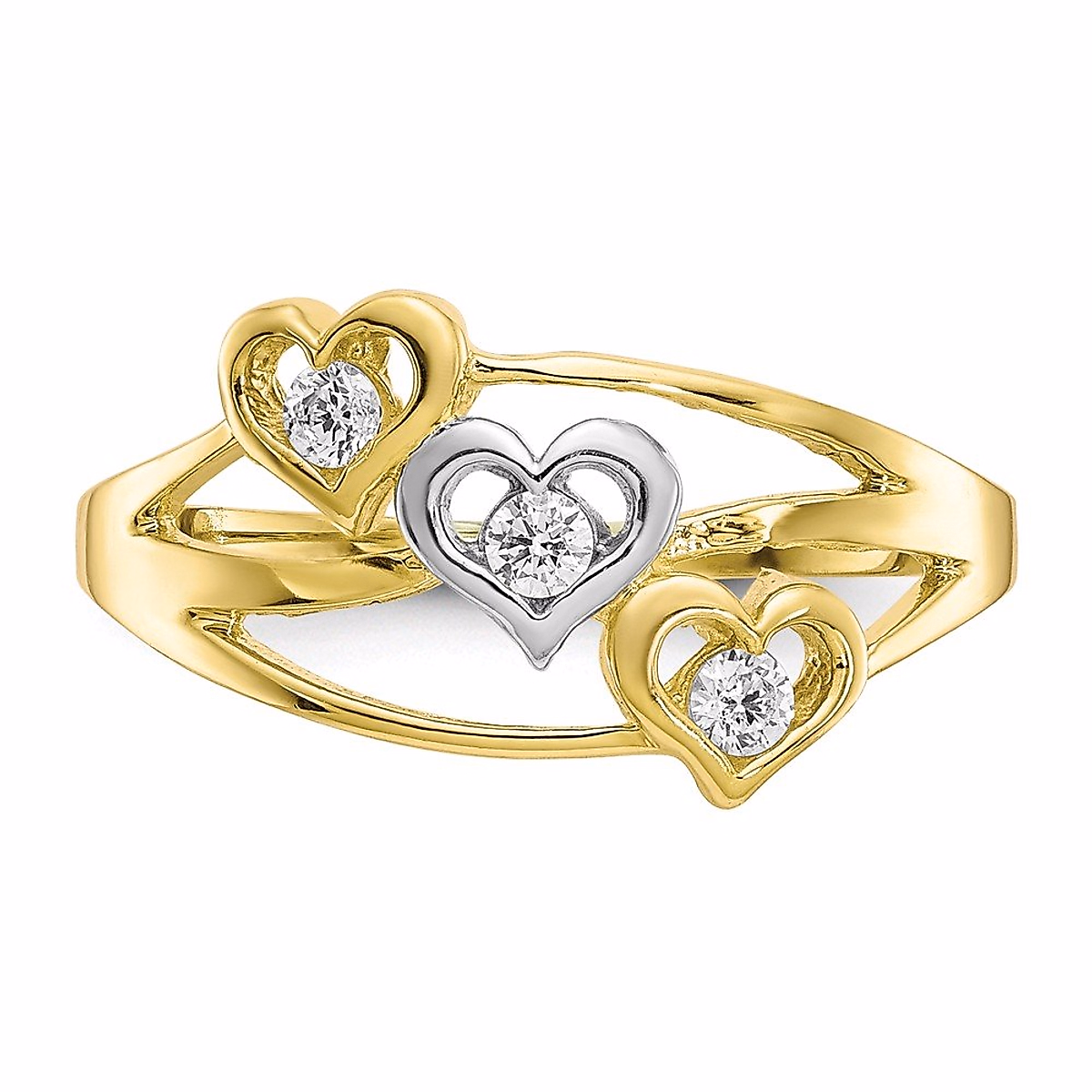Jewels By Lux 10K Yellow Gold & Rhodium Triple Heart CZ Ring